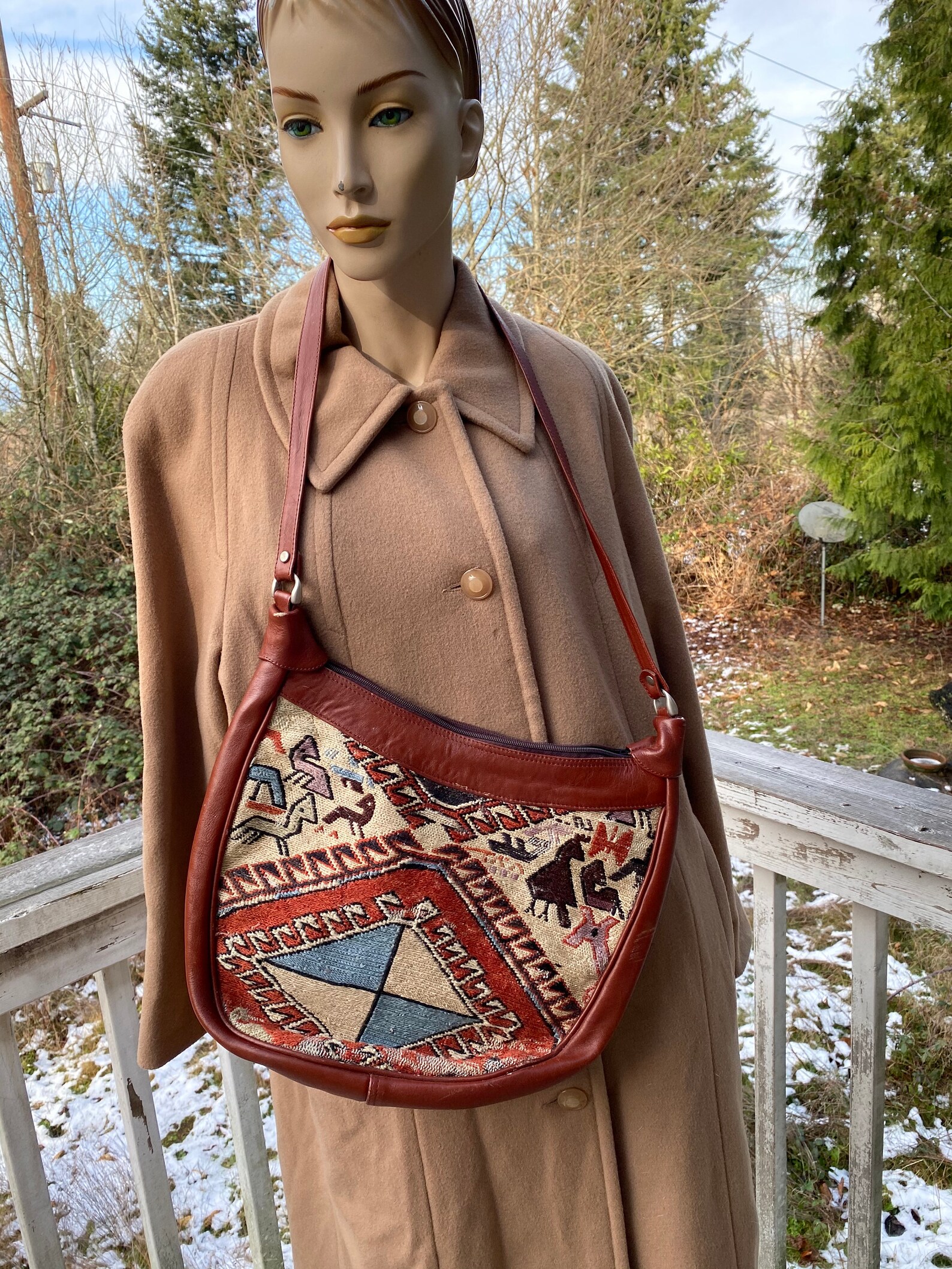 Handmade Hobo Vtg Turkish Delight Silk Wool Rug Leather | Etsy