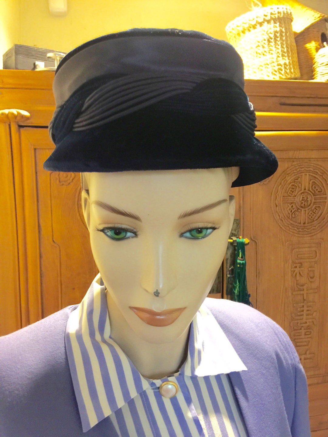 Vintage Black Velvet Ribbon Eva Mae Modes Pillbox Cocktail Evening ...