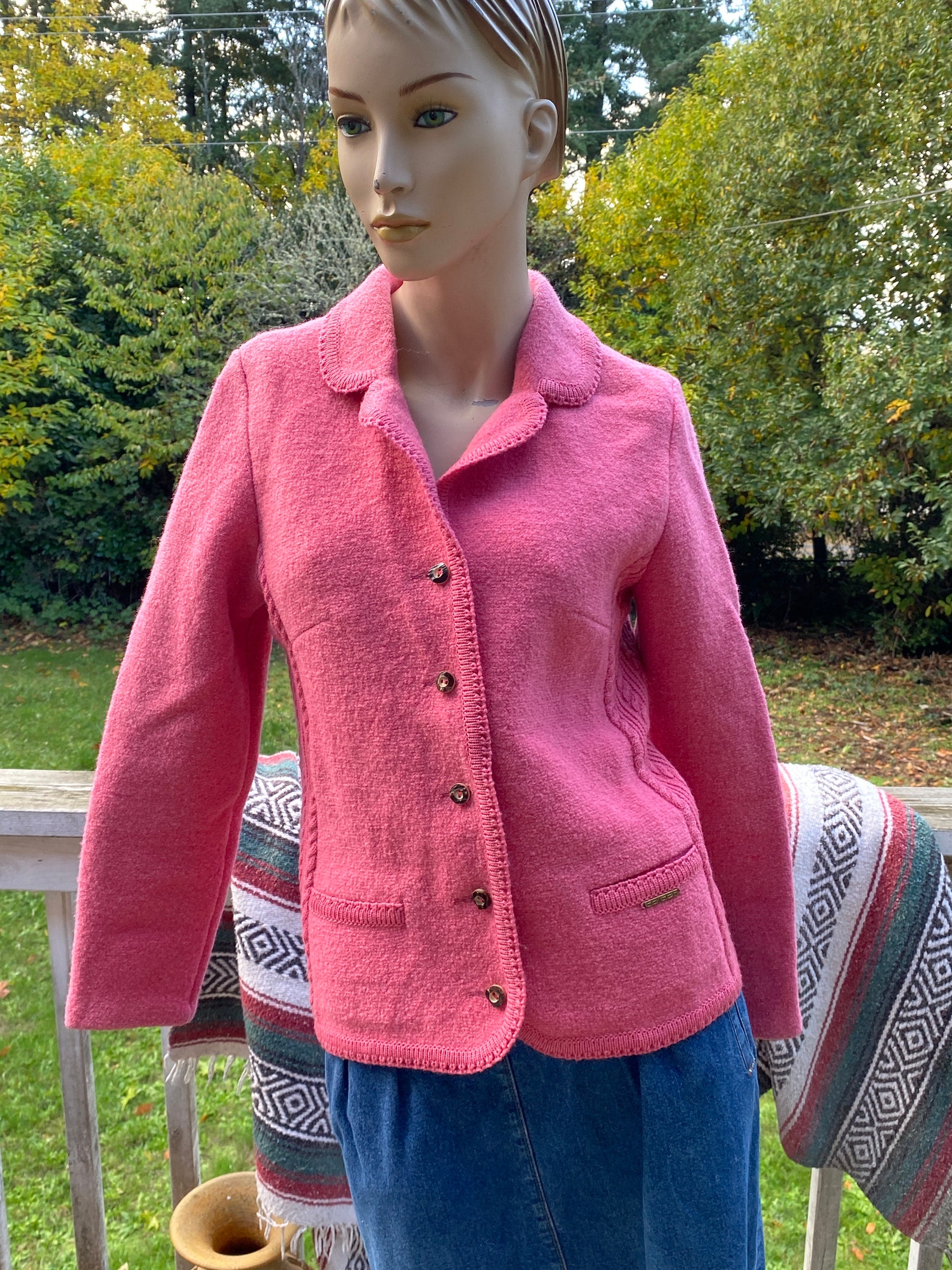 Vintage Geiger Austria Pink Boiled Wool Cardigan Ski Resort Sweater ...