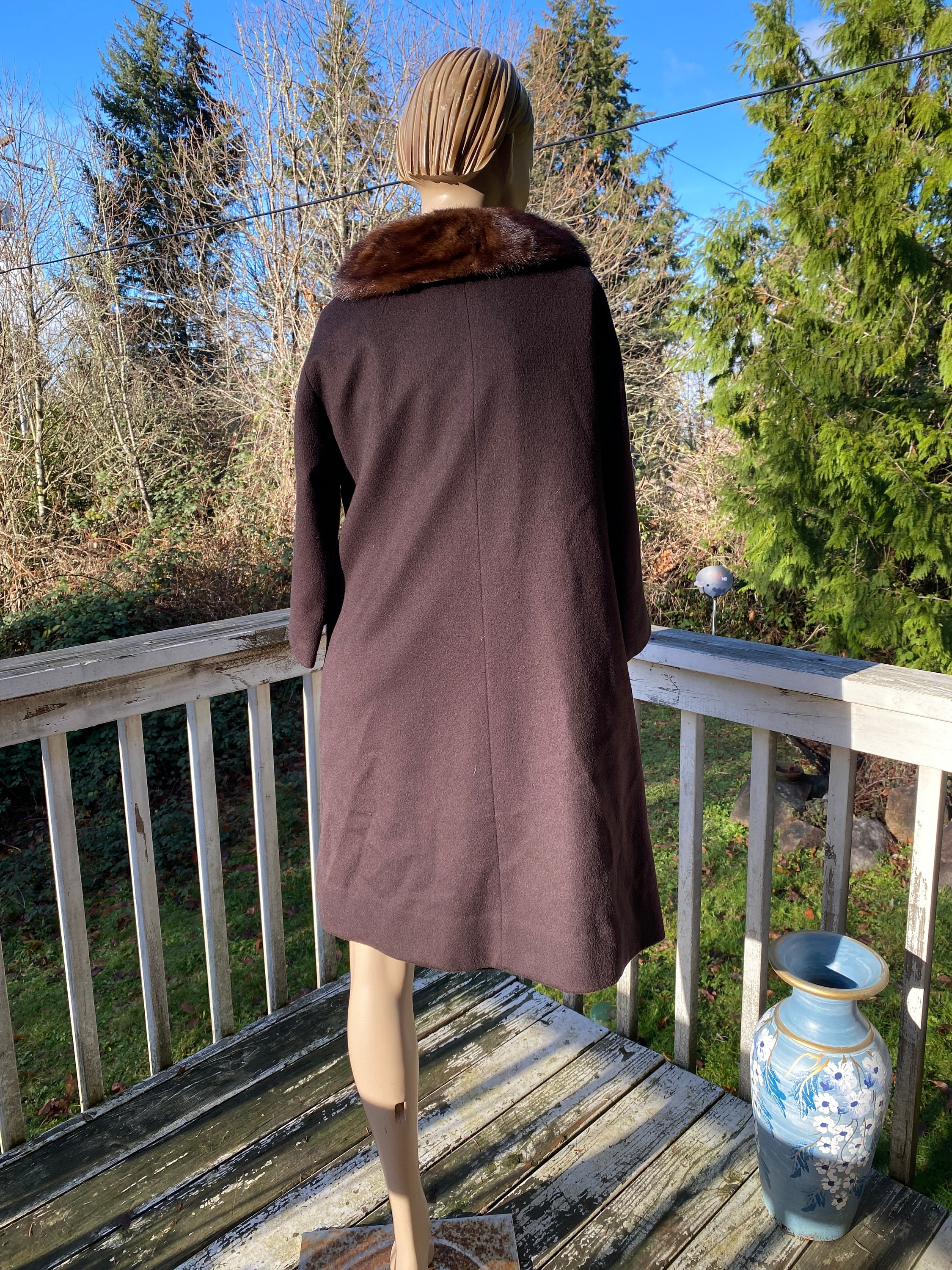 Brown wool cashmere Ebonique 60s fur collar coat | Etsy