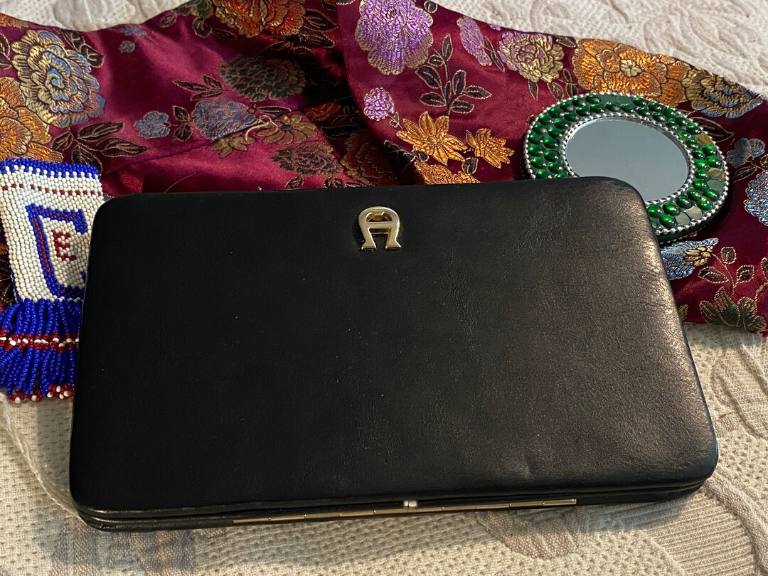 Vintage 70s 80s Black Leather Luxury Etienne Aigner Clutch Checkbook ...