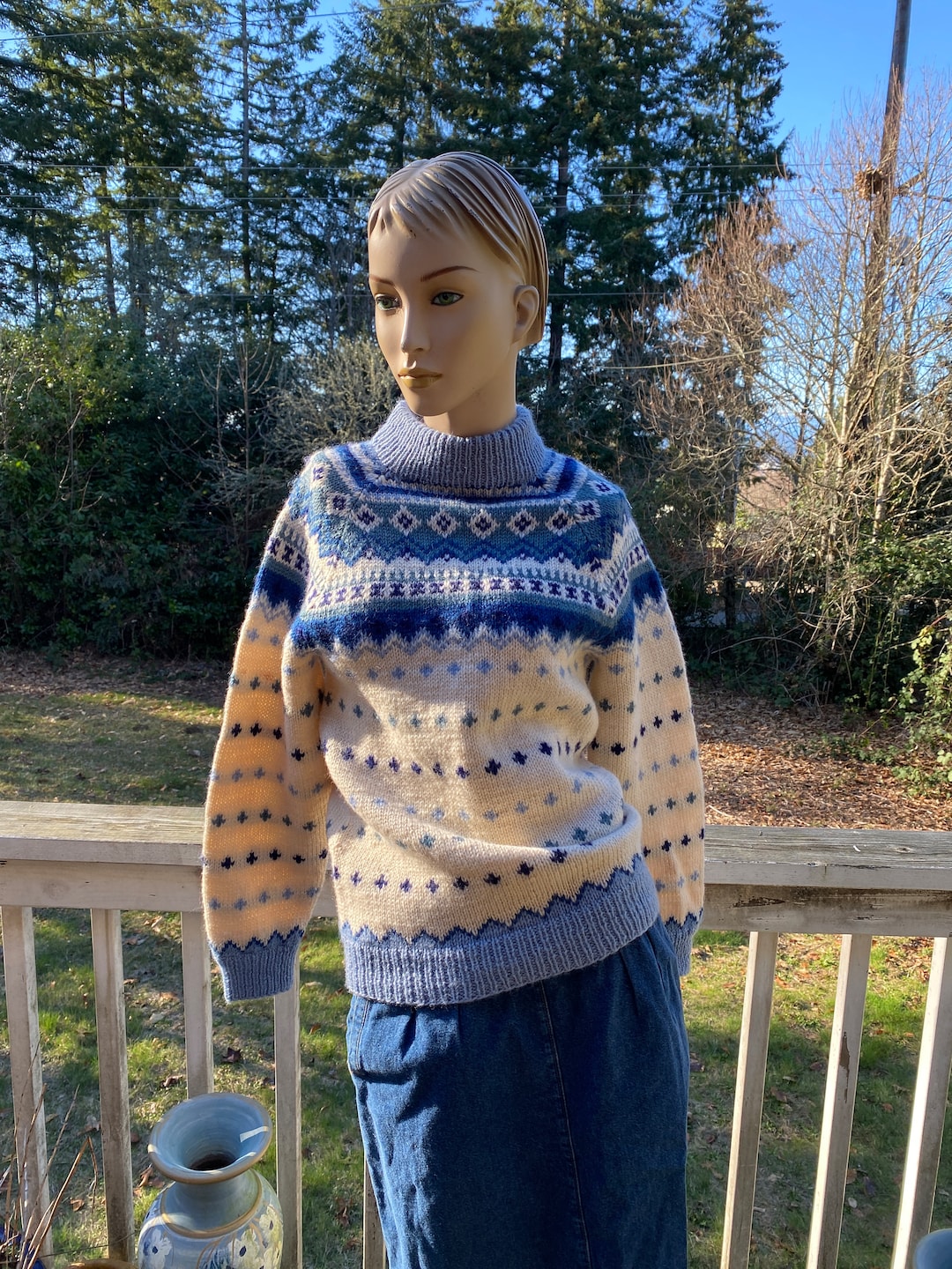 Danish Denmark Scandinavian Hand Knitted Pullover Wool Ski Resort Dansk ...