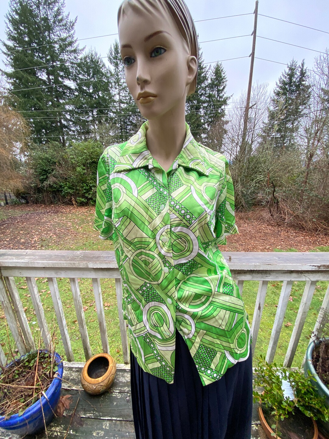 Pykettes Vintage Retro 60s 70s Lime Green Op Art Poly Shirt Blouse - Etsy