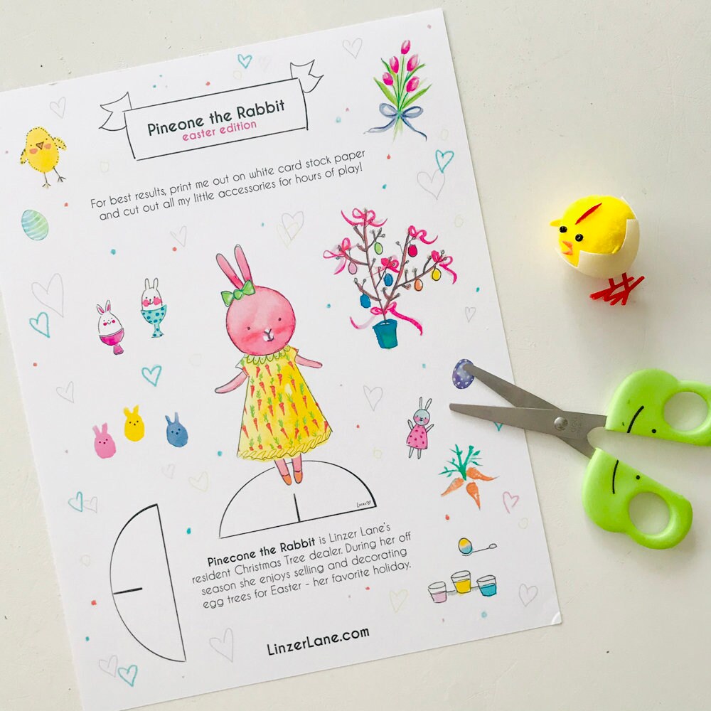 Easter Bunny Paper Doll Printable Dressed Doll of Pinecone | Etsy