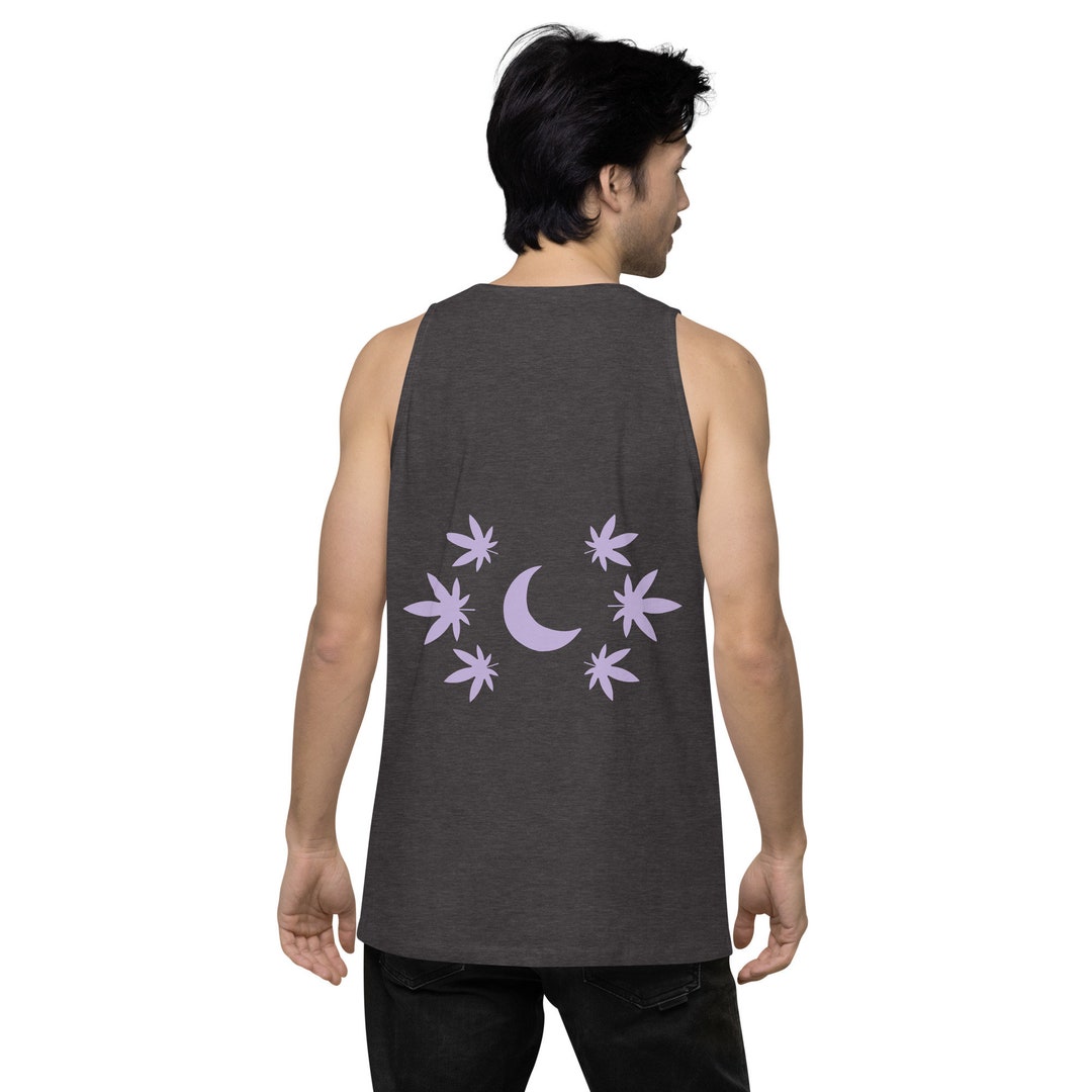 Dark Heather Crescent Moon Weed Leaf Crest Witchy Premium Tank Top - Etsy