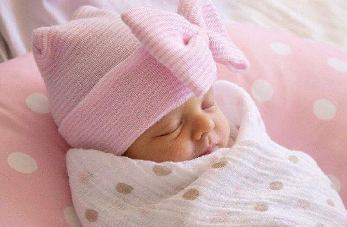 Pink and White Hospital Newborn Beanie With Matching - Etsy