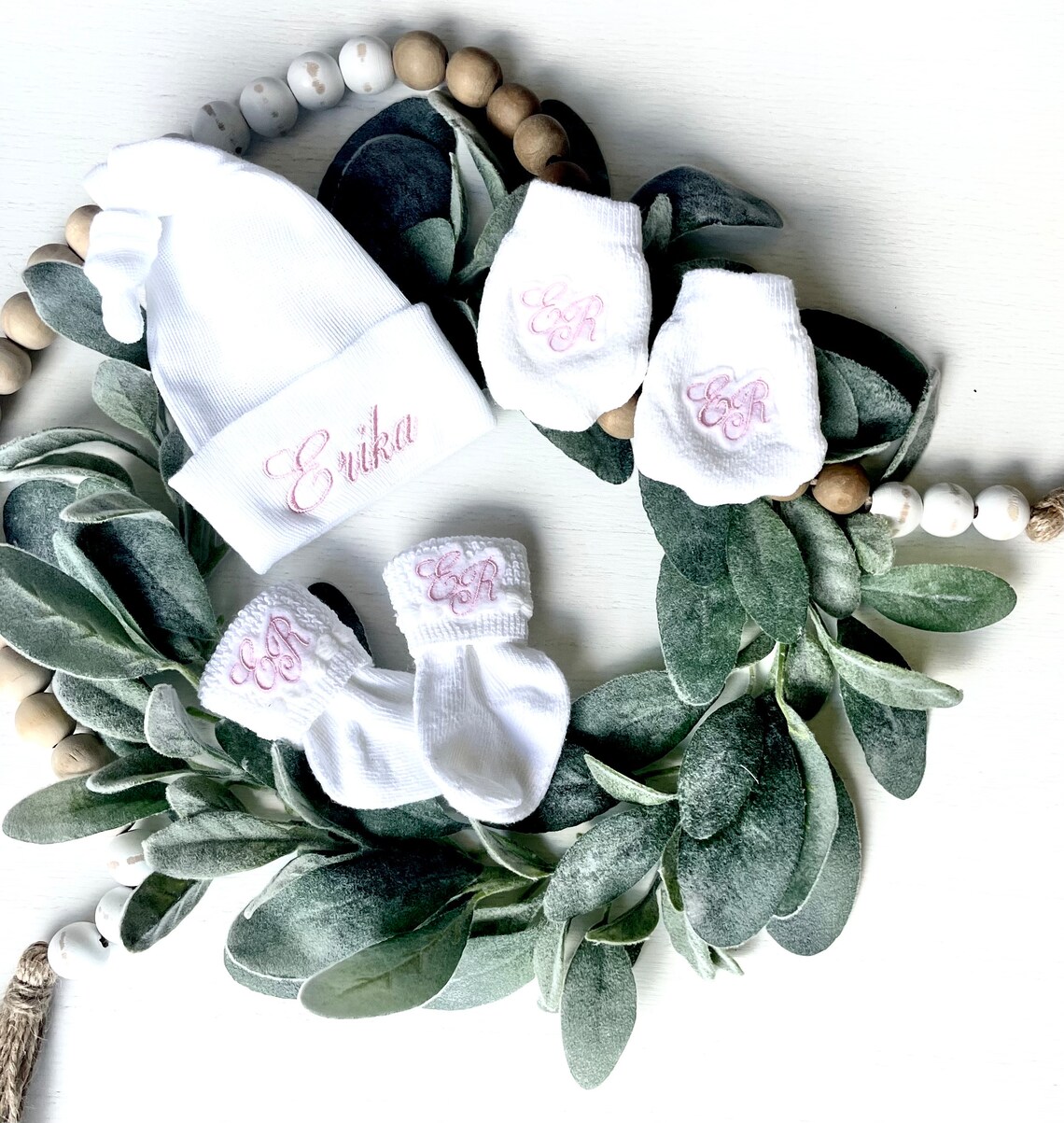 Monogram Newborn Hospital Gift Set. Newborn Hat, Mitten and Sock Set ...