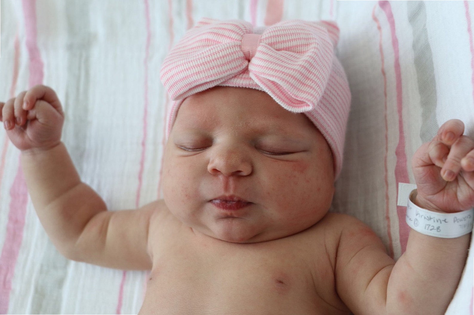 Pink and White Hospital Newborn Beanie with matching | Etsy