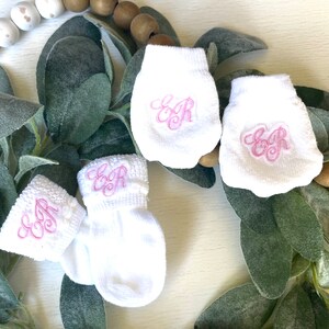 Monogram Newborn Hospital Gift Set. Newborn Hat, Mitten and Sock Set ...
