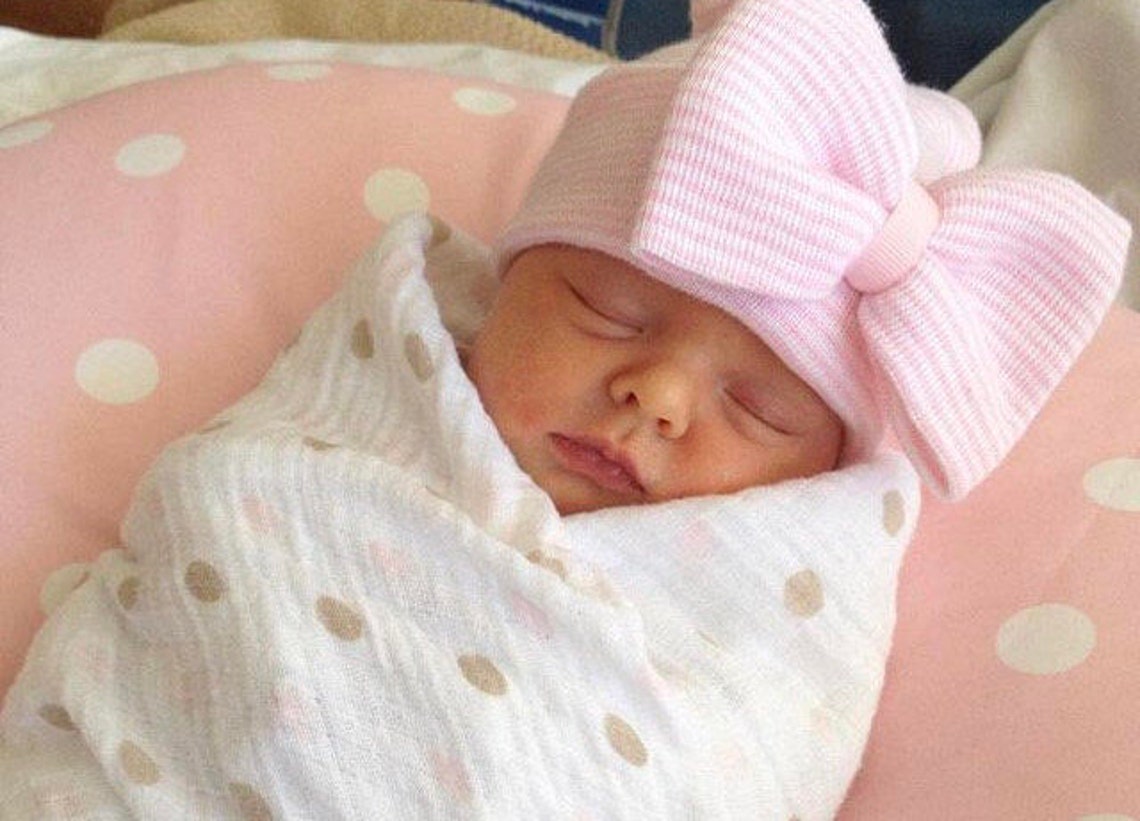 Pink and White Hospital Newborn Beanie With Matching - Etsy