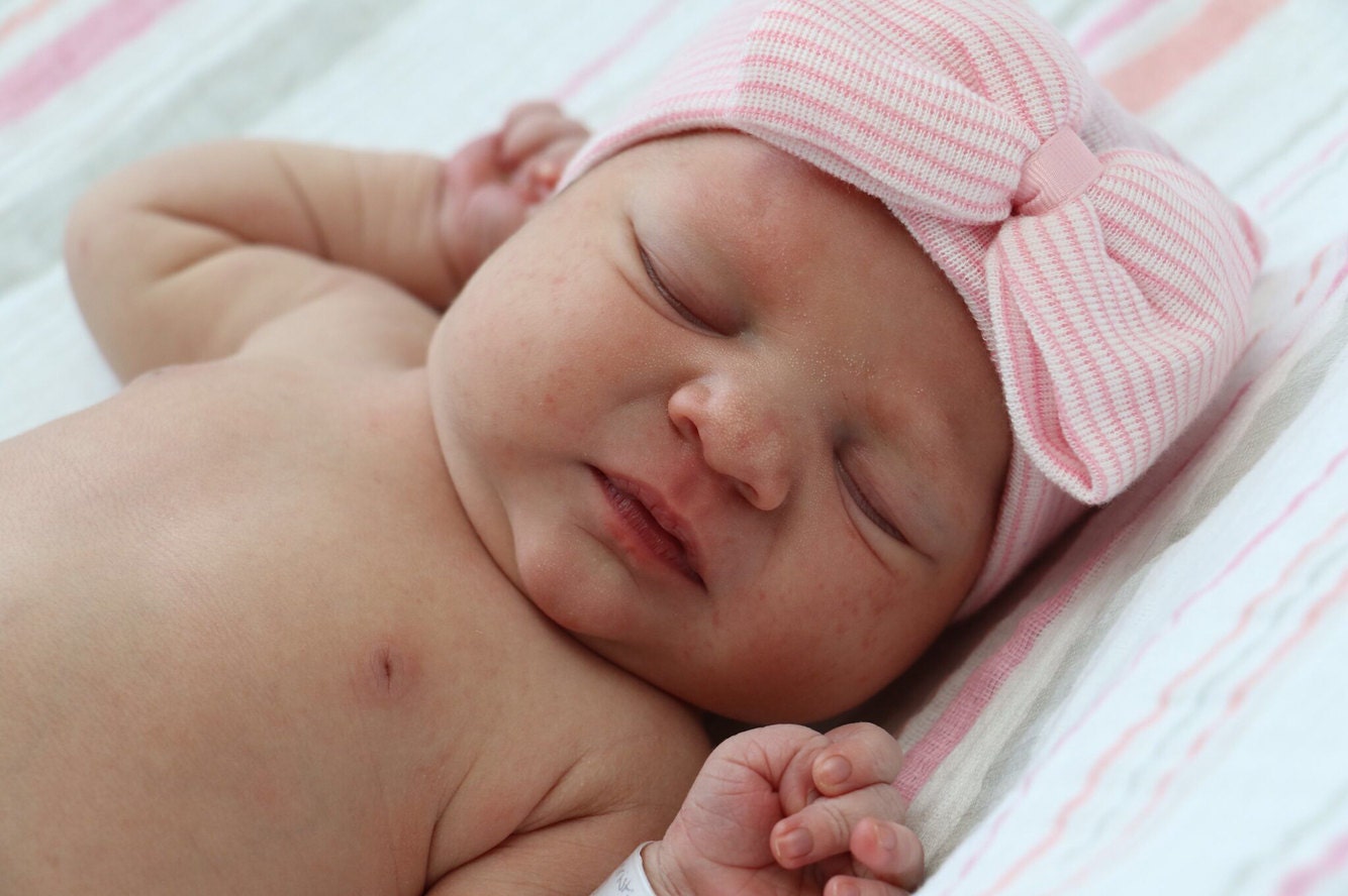 Pink and White Hospital Newborn Beanie With Matching - Etsy