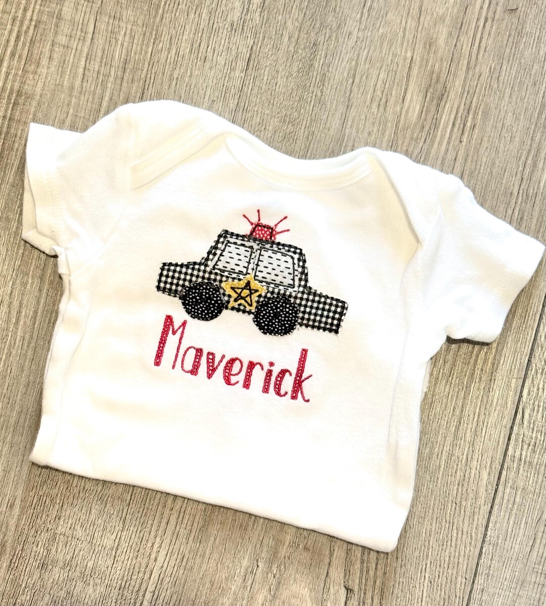Personalized Embroidered Police Car Applique Romper. Great for Newborns ...