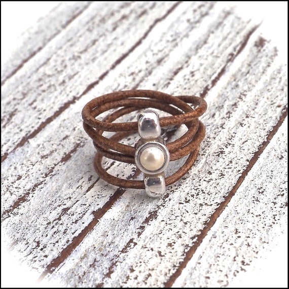 Leather Ring for Ladies Handmade in Cognac Boho Chic for - Etsy
