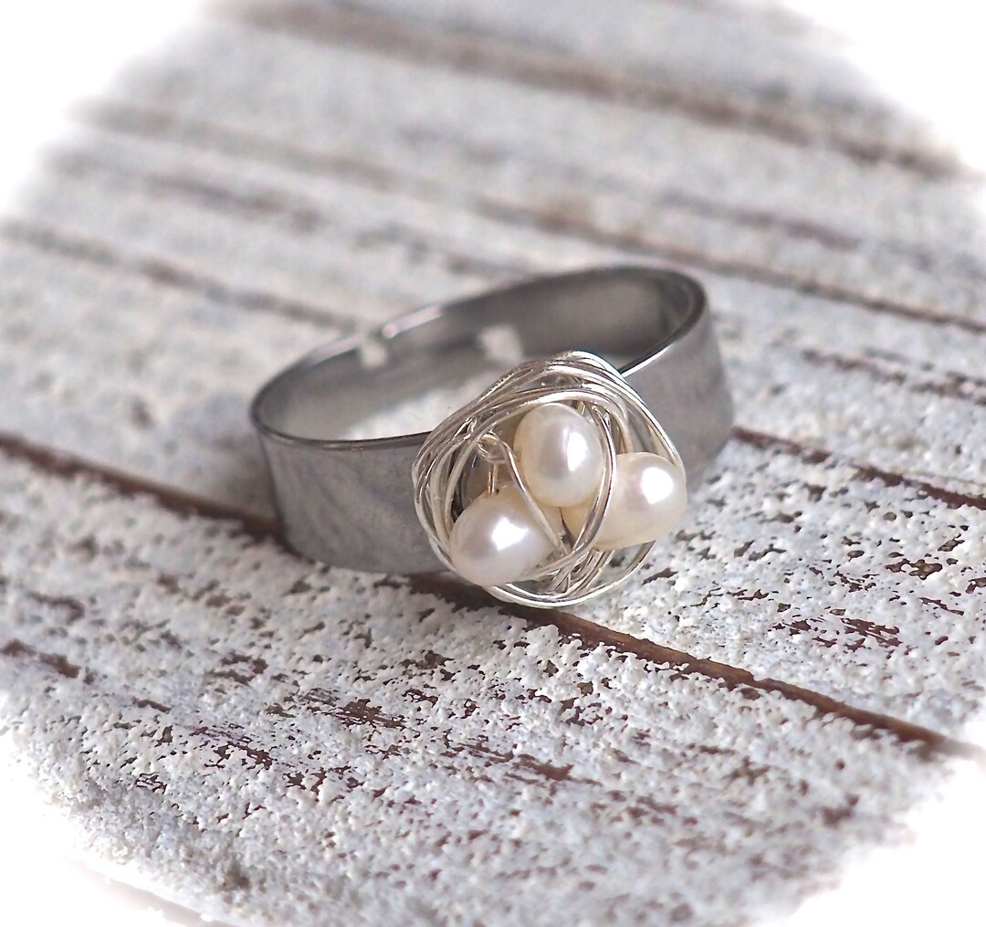 Pearl Ring 3 Freshwater Pearls,ladies Ring,ring Nest,ring Silver Wire ...