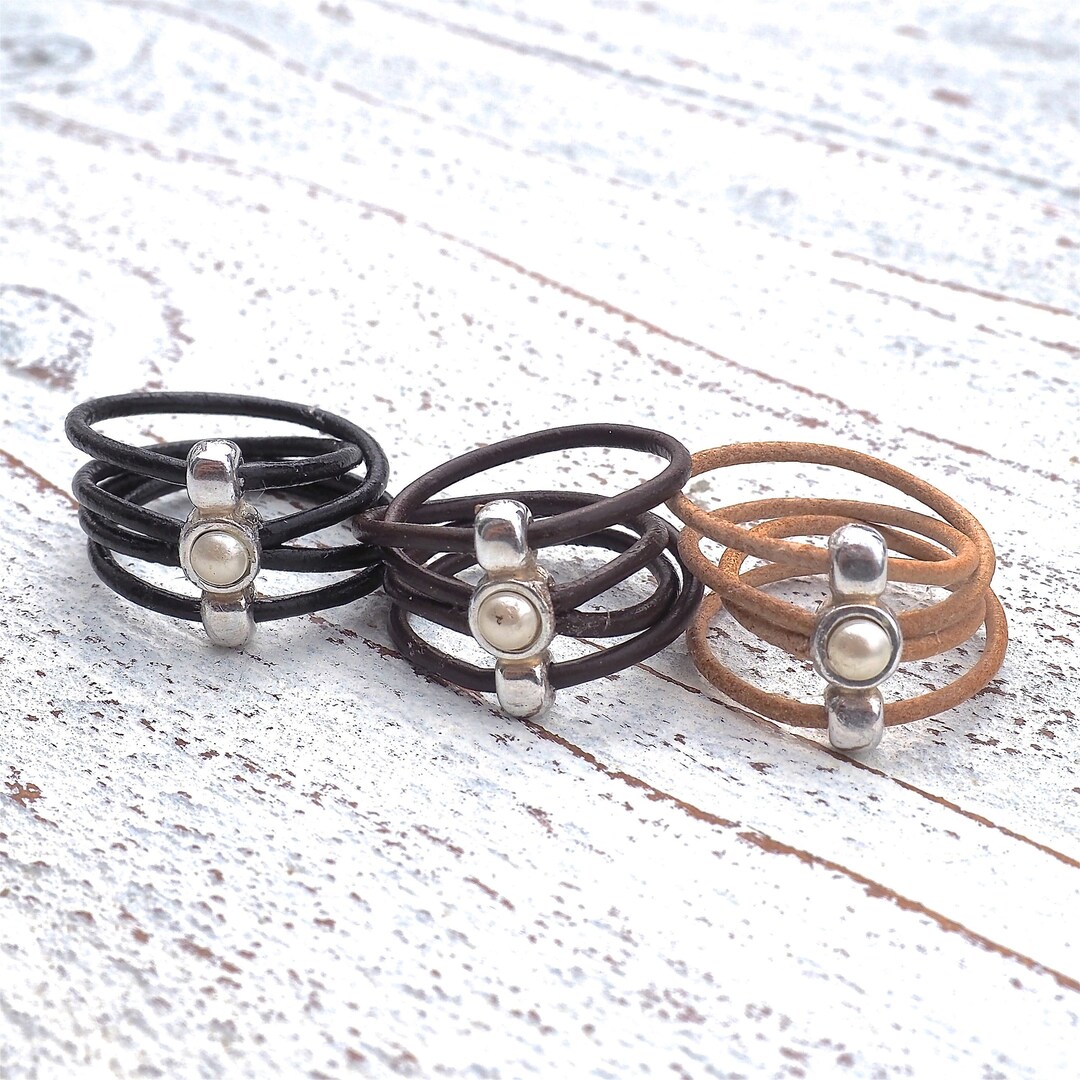 Leather Ring for Ladies Handmade in Black, Brown, Beige or Cognac, Boho ...