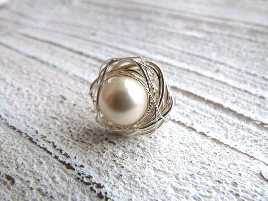 Pearl Ring #86,ladies Ring,ring Nest,ring Silver Wire, Wire Wrap,creme ...