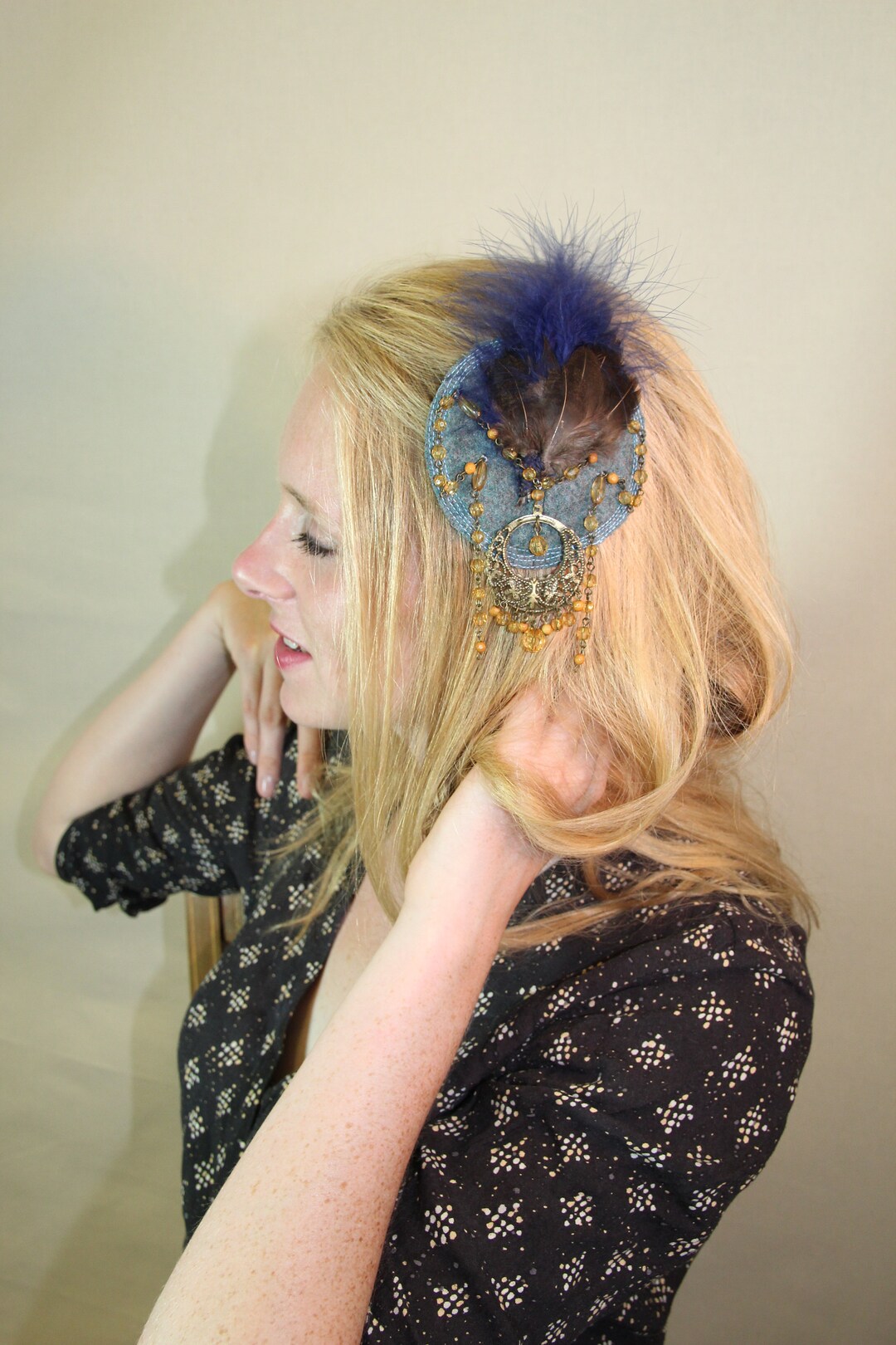 Blue Feather Fascinator Jewellery Tweed Hat Handmade Zero - Etsy