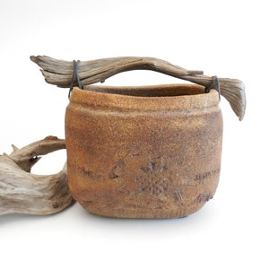 Vintage Rustic Stoneware Pot With Wood Handle Unique Studio Pottery - Etsy