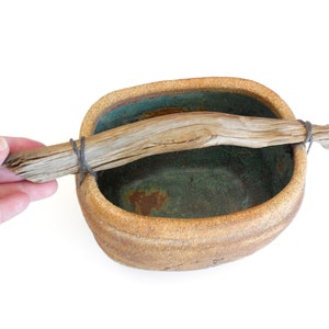 Vintage Rustic Stoneware Pot With Wood Handle Unique Studio Pottery - Etsy