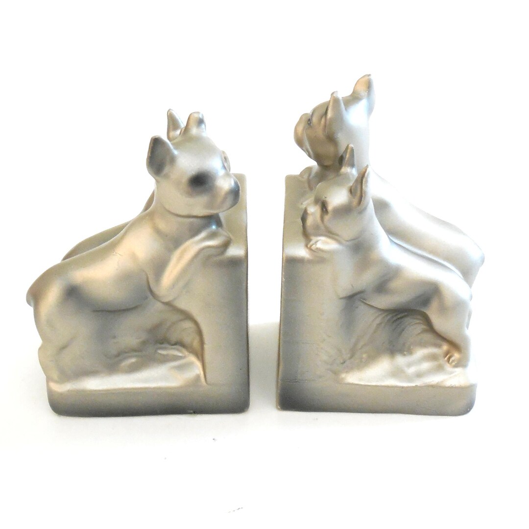 Vintage Dog Bookends Peeking Boston Terriers Made in Germany Small Book ...