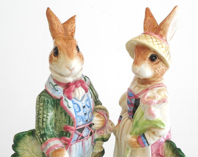 Fitz and Floyd Old World Rabbits Salt Pepper Shakers 6 In. UNUSED COND ...