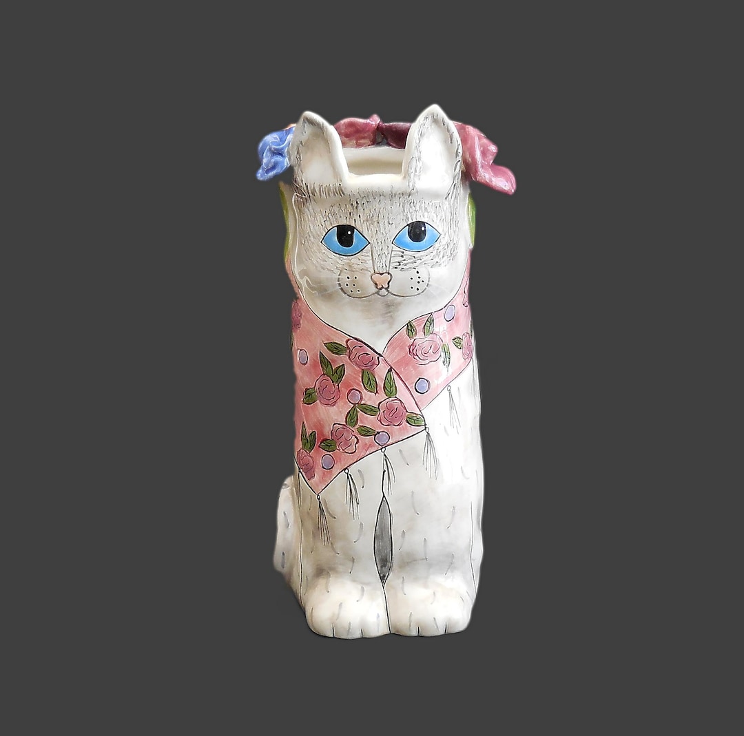 Susan Paley by Ganz Large Cat Vase " Granny Cat " Retired Excel Cond - Etsy
