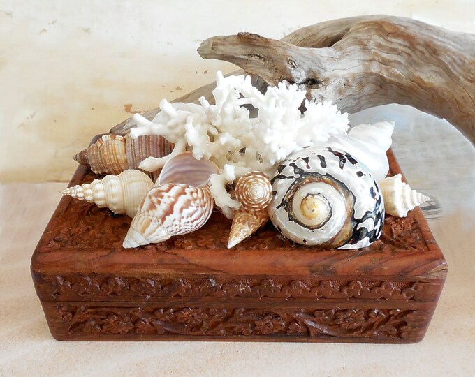 Seashell Box Hand-carved Wood Upcycled With Shells Boho Bohemian Decor ...