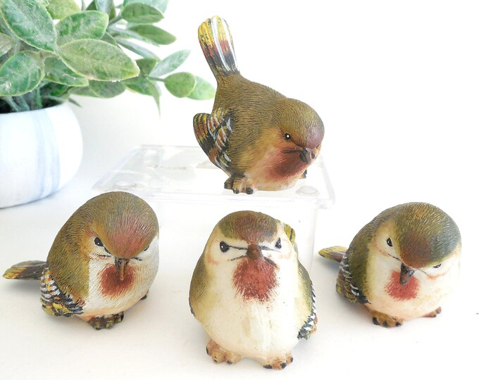 Small Bird Figurines Set of 4 Yellow Green Warbler Wren Spring Decor ...