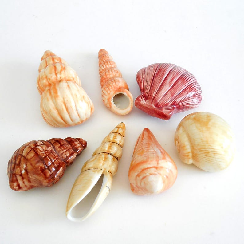 Vintage CERAMIC Seashell Mix 7 Pc Set Tropical Decor Beach House Gift ...