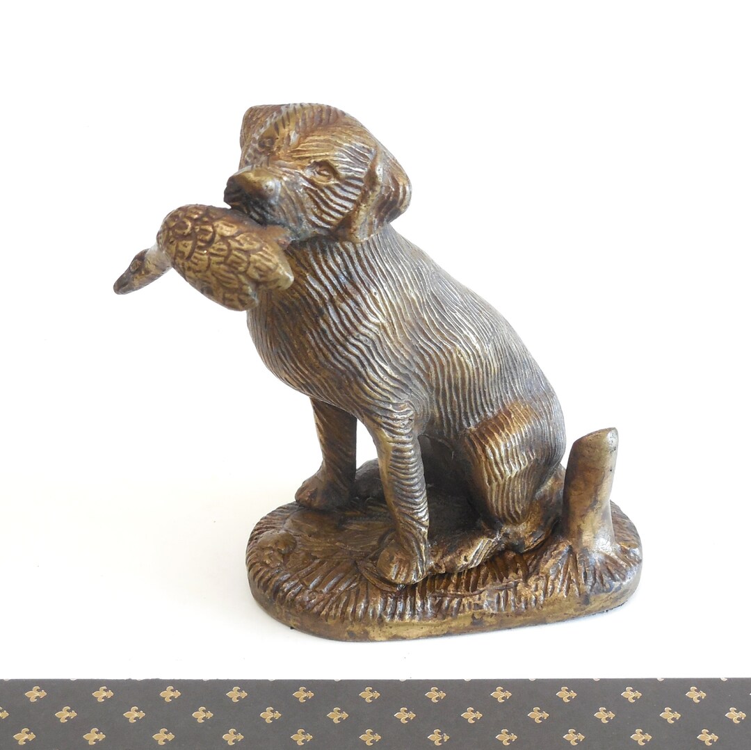 Vintage Brass Hunting Dog With Duck Bird Figurine Labrador Retriever ...