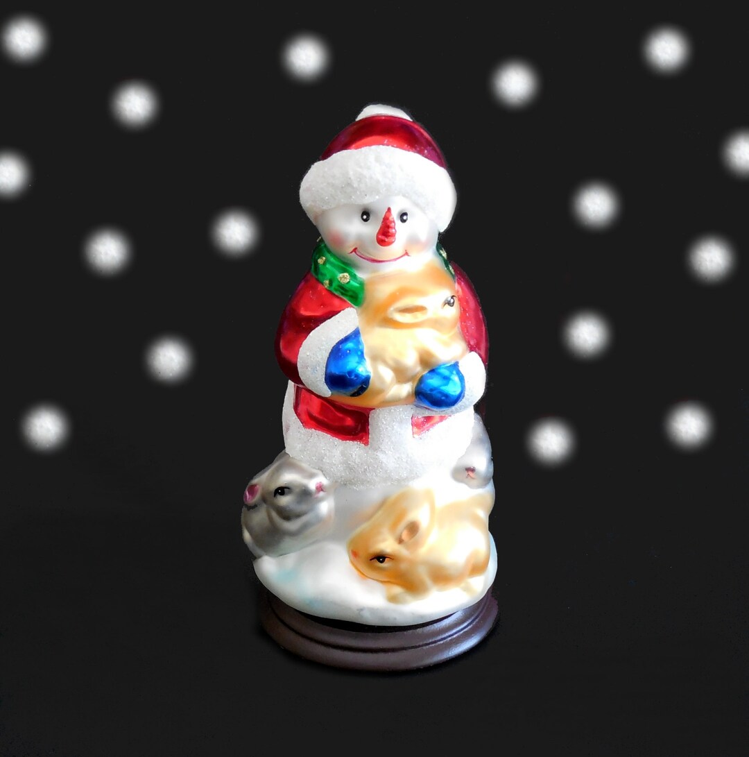 Thomas Pacconi Snowman With Rabbits Bunnies Figurine Blown Glass ...