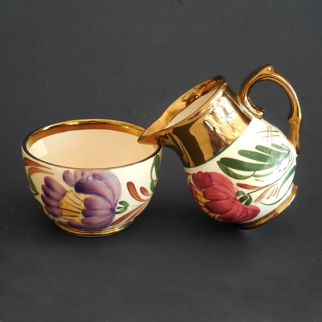 Wade Milk Creamer Sugar Bowl Set England Harvest Ware Copper Lusterware ...