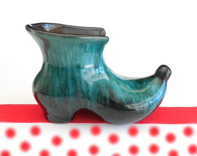 Blue Mountain Pottery, Elf Jester Shoe Planter, Green Drip Glaze, Candy ...