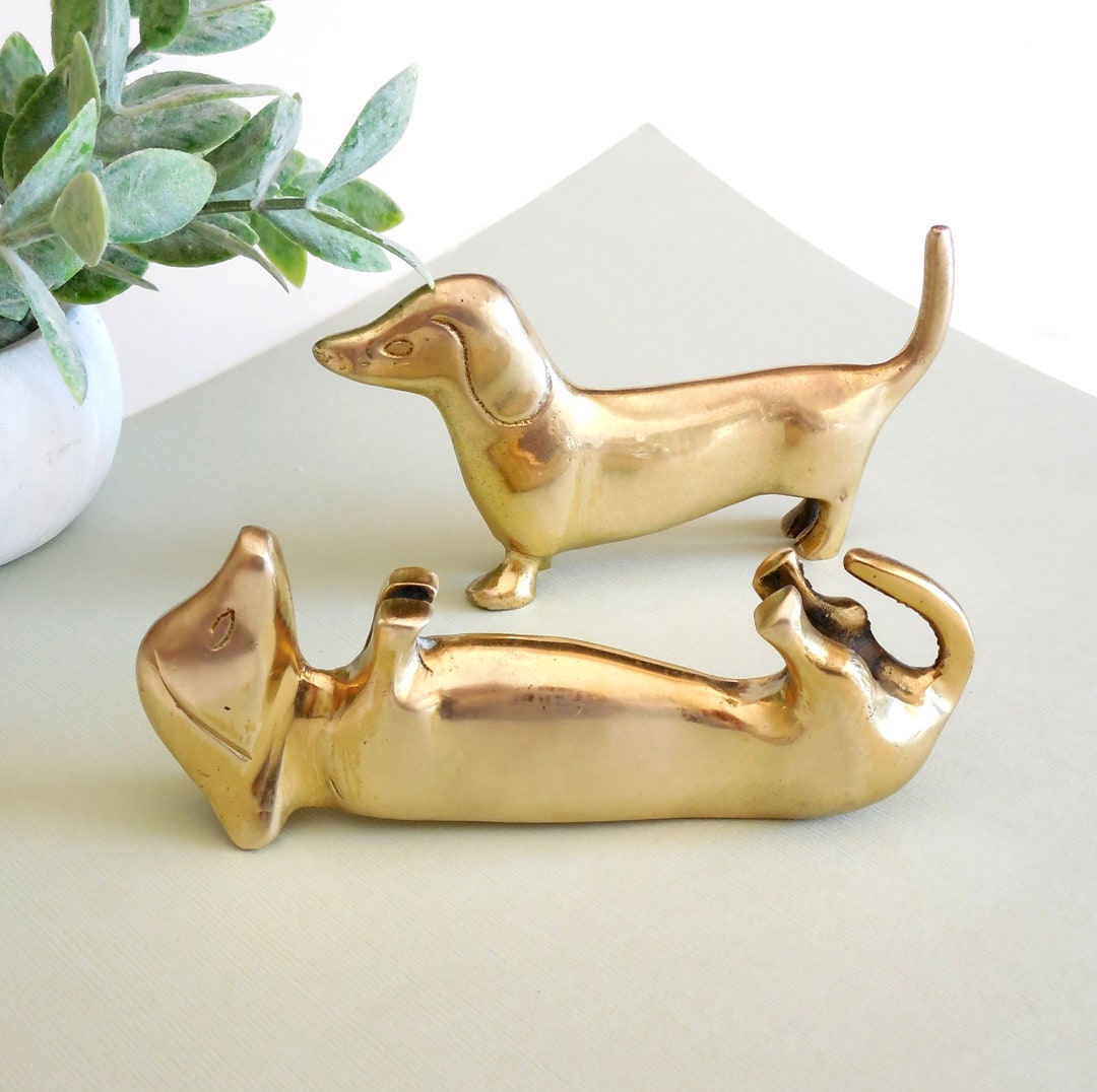 Vintage Pair of Brass Dachshund Dog Figurines Office Paperweight ...
