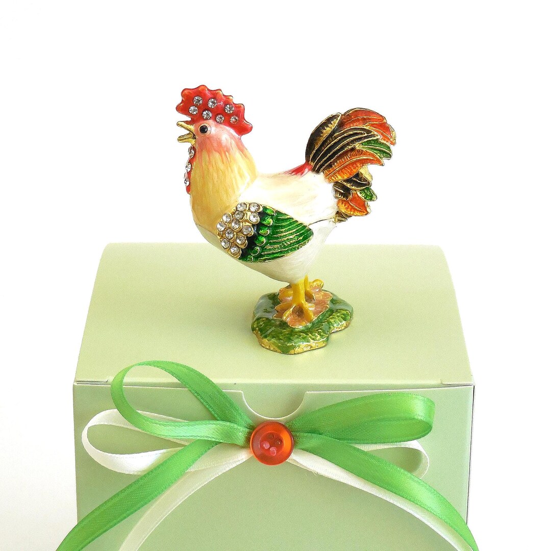 Vintage Enamel Rooster Trinket Jewelry Box Excel Cond GIFT BOXED - Etsy