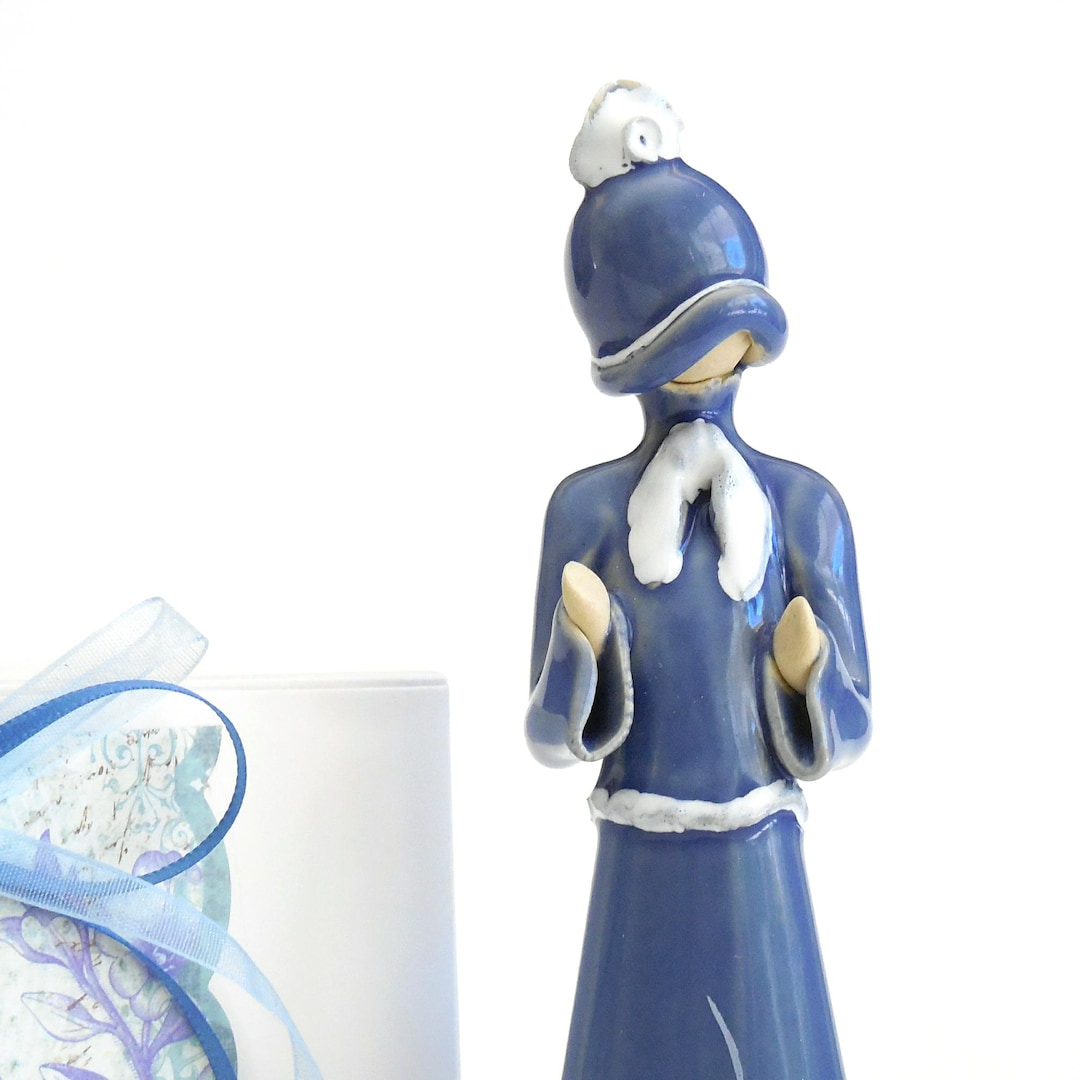 Louise Auger Faceless Lady Figurine 6" Signed Blue Sculpture GIFT BOXED ...