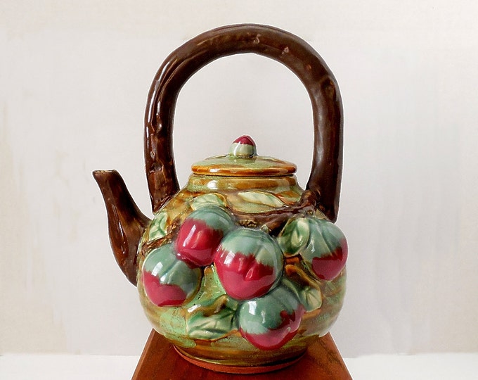 Ceramic Teapot With Raised Fruit Cherries Apples and Branch Handle ...