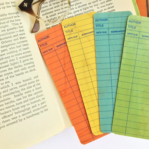 Set of 4 Library Card Wooden Bookmarks Literary Gift Library | Etsy