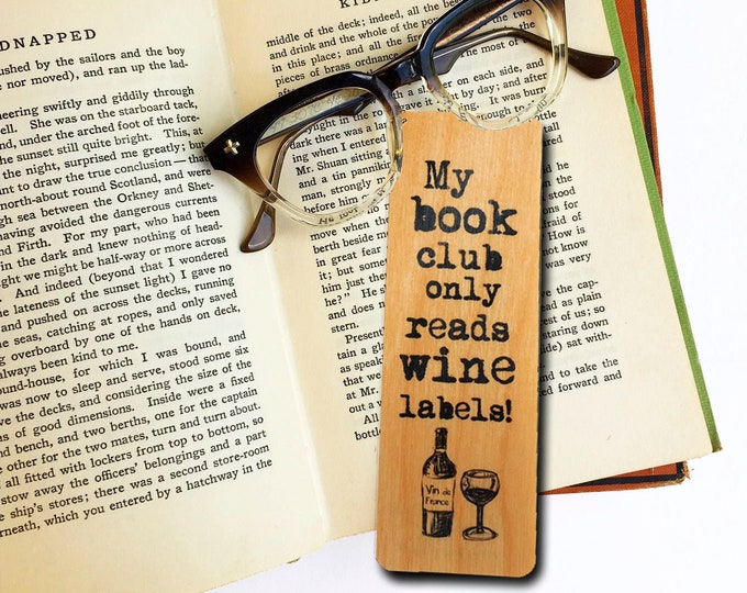 My Book Club Only Reads Wine Labels Wooden Birch Bookmark Book Club ...