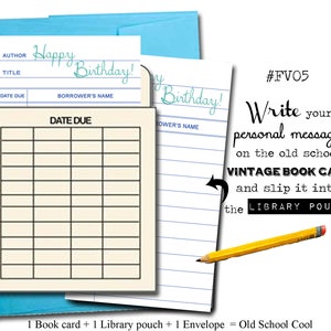 Happy Birthday! Book Themed Greeting Card With a Vintage Library Pocket ...