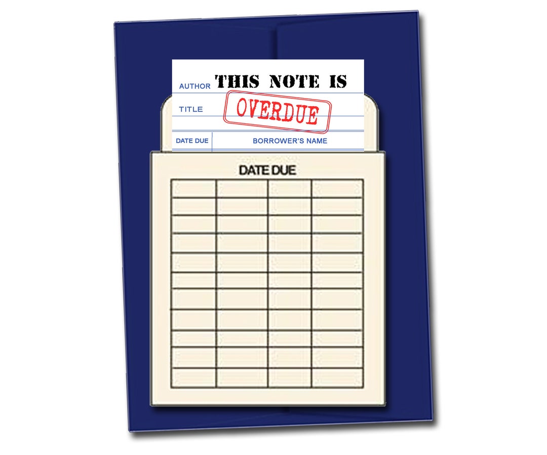 This Note is Overdue. Book Themed Greeting Card With a Vintage Library ...