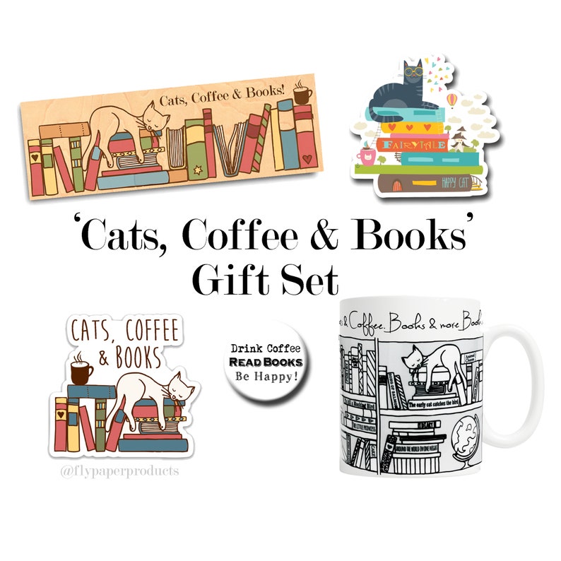 Cats Coffee & Books Gift Set Gifts for Cat Lovers Gifts - Etsy