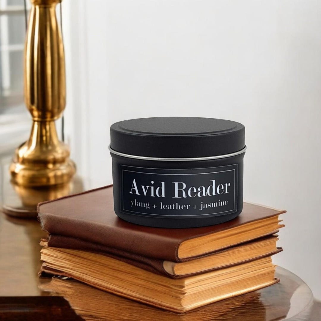 Avid Reader 4oz Soy Candle Tin - Ylang + Leather + Jasmine - Gifts for Readers - Etsy