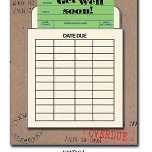 Get Well Soon! Book Themed Card With a Vintage Book Card and Library ...