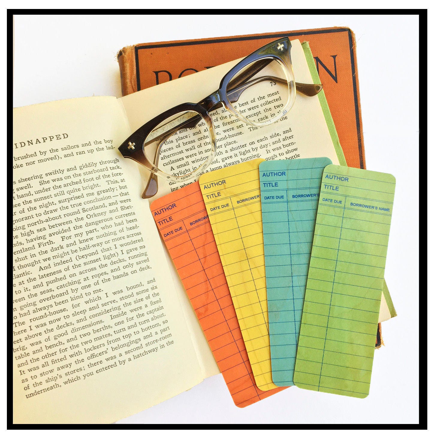 Blue Library Book Card Design -wooden Maple Bookmark- Vintage Library ...