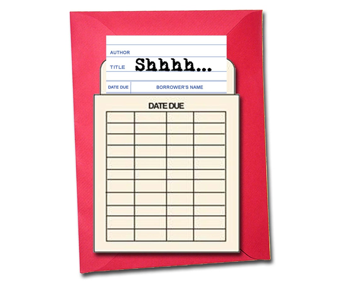 Shhhh... . Book Themed Greeting Card With a Vintage Library Pocket and ...