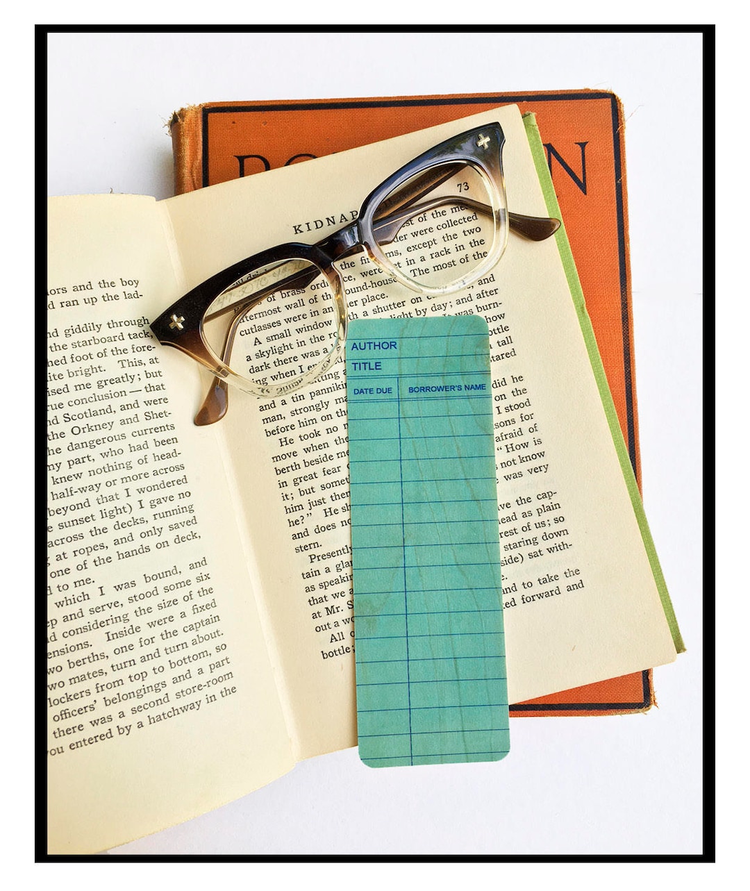 Blue Library Book Card Design -wooden Maple Bookmark- Vintage Library ...