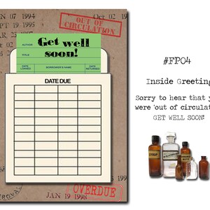 Get Well Soon! Book Themed Card With a Vintage Book Card and Library ...