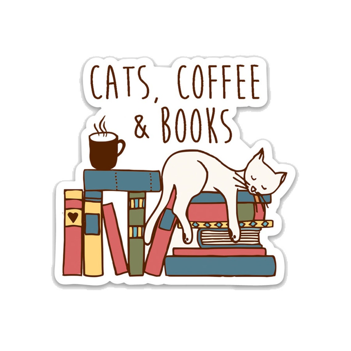 Cats, Coffee & Books- 3" Vinyl Sticker- Laptop Decal - Water Bottle ...