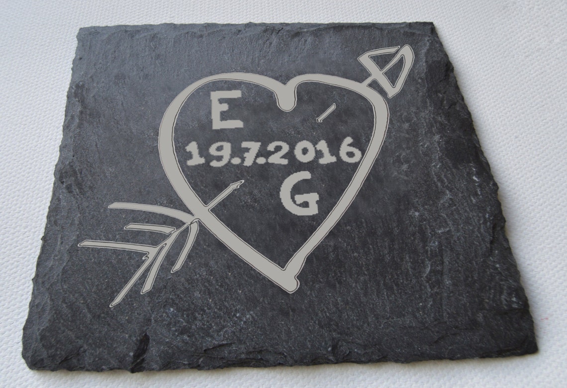 Personalized Heart Slate Coasters, Engraved Initials & Date - Etsy UK